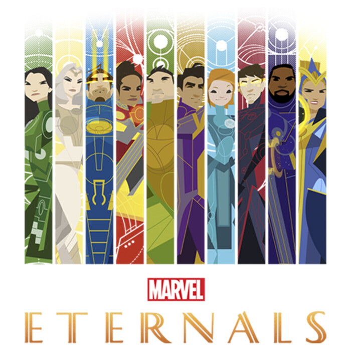 Men's Marvel Eternals Animated Vertical Boxes Poster Adult T-Shirt